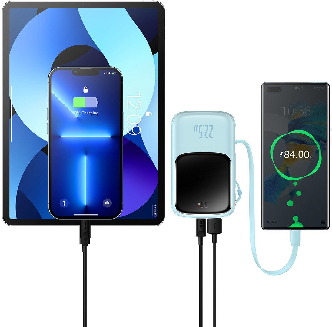 Портативный аккумулятор BASEUS Qpow Pro Digital display fast charge Type-C Edition,10000 mAh, 22.5W, Голубой