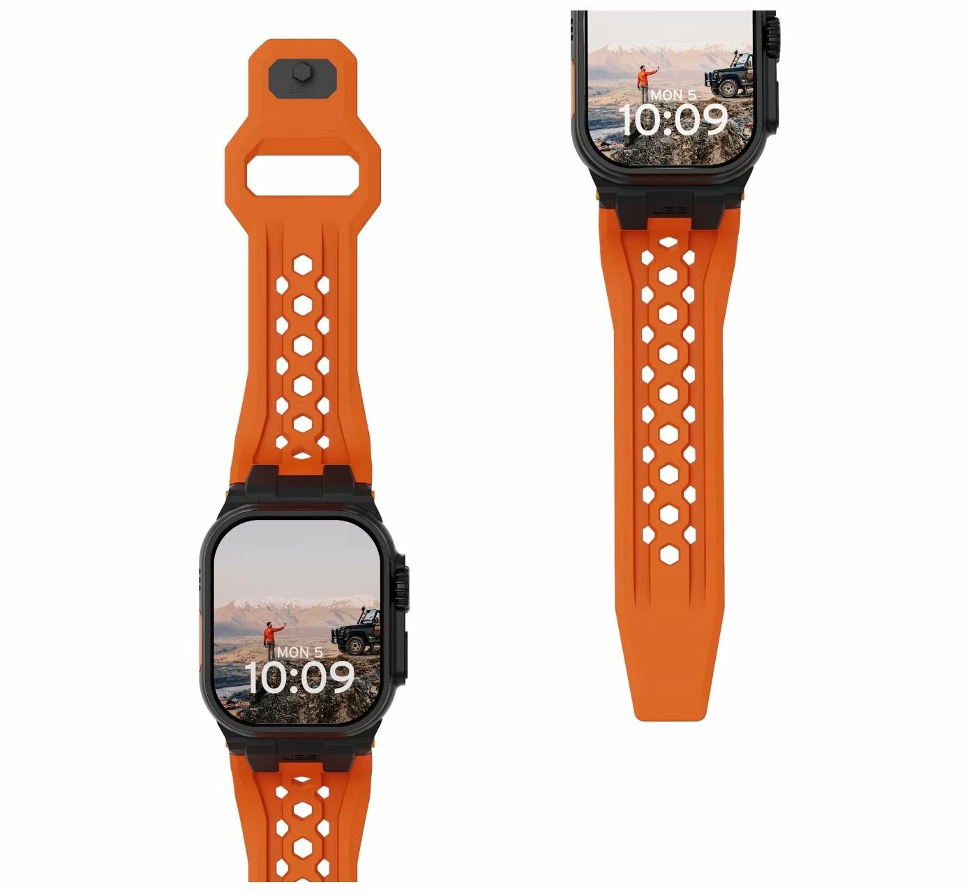 Ремень каучуковый UAG Monarch для Apple Watch 49/46/45/44мм. оранжевый/черный титан (Orange/Black Titanium)