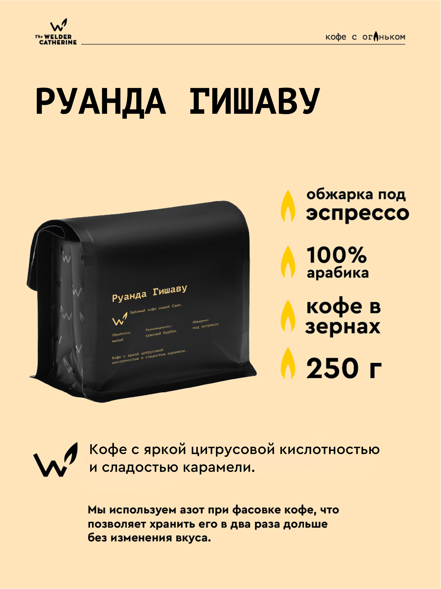 Кофе в зернах Сварщица Екатерина "Руанда Гишаву" под эспрессо - 250 гр