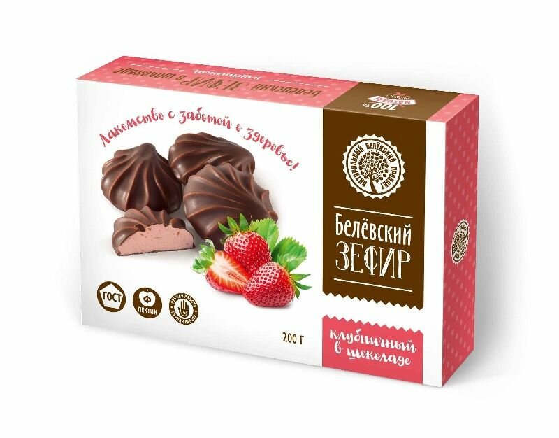 Зефир белевский клубника в шоколаде /картон/ 200г