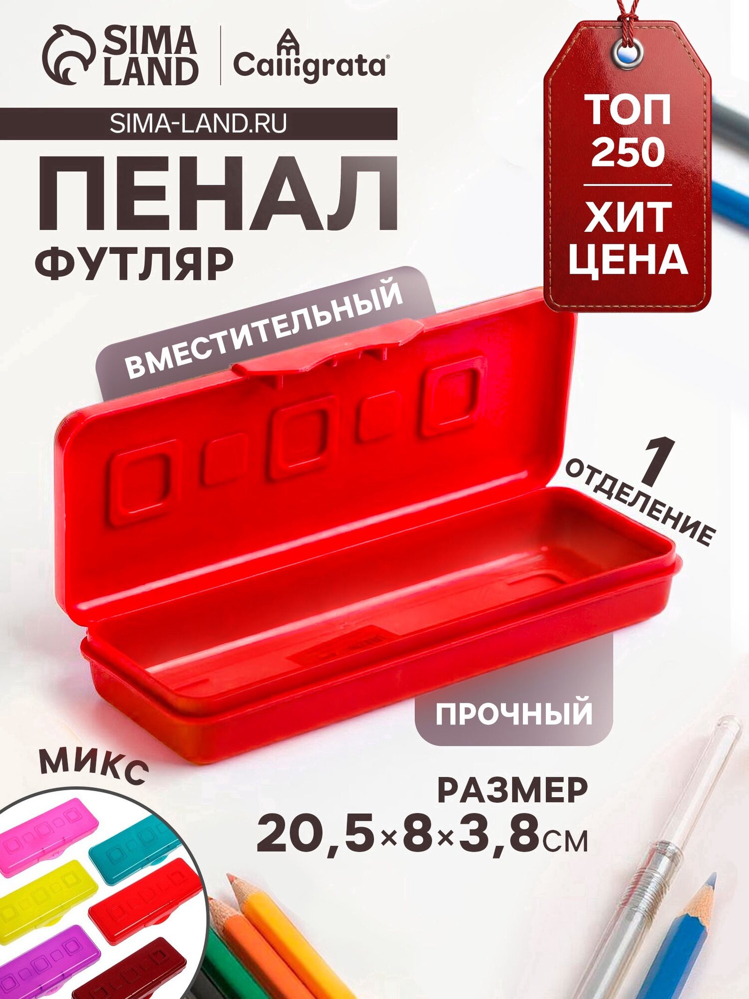 Пенал-футляр Calligrata «Гамма», 80×205×38 мм, непрозрачный, микс