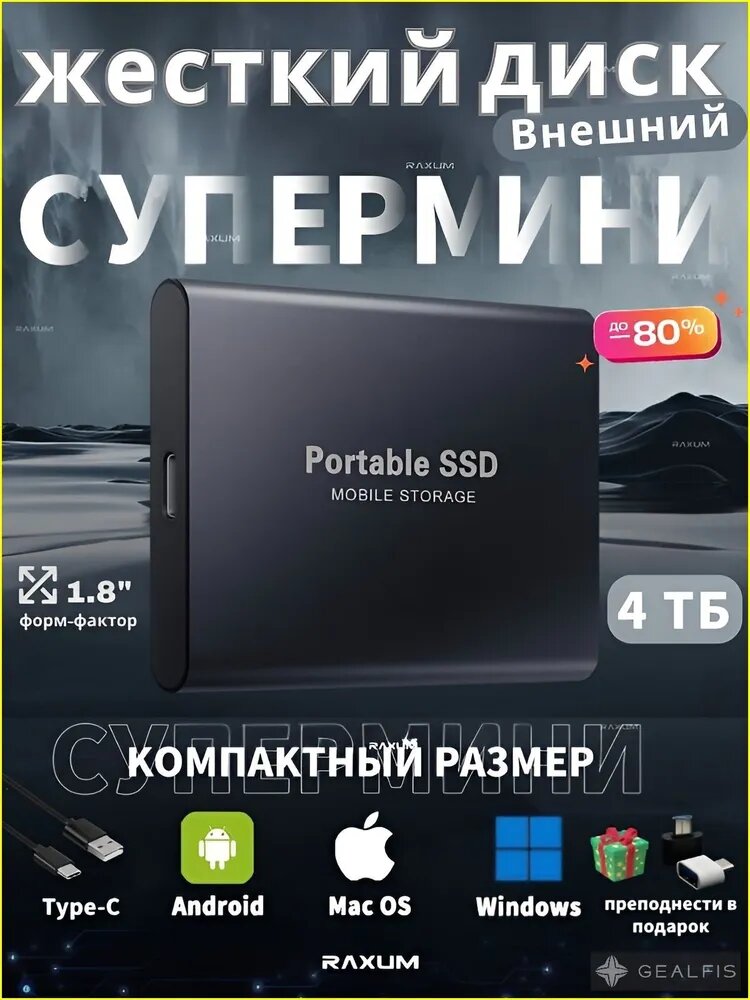 Raxum 4 ТБ Внешний жесткий диск (R5 Portable SSD PRO 4TB), Металл, светло-синий