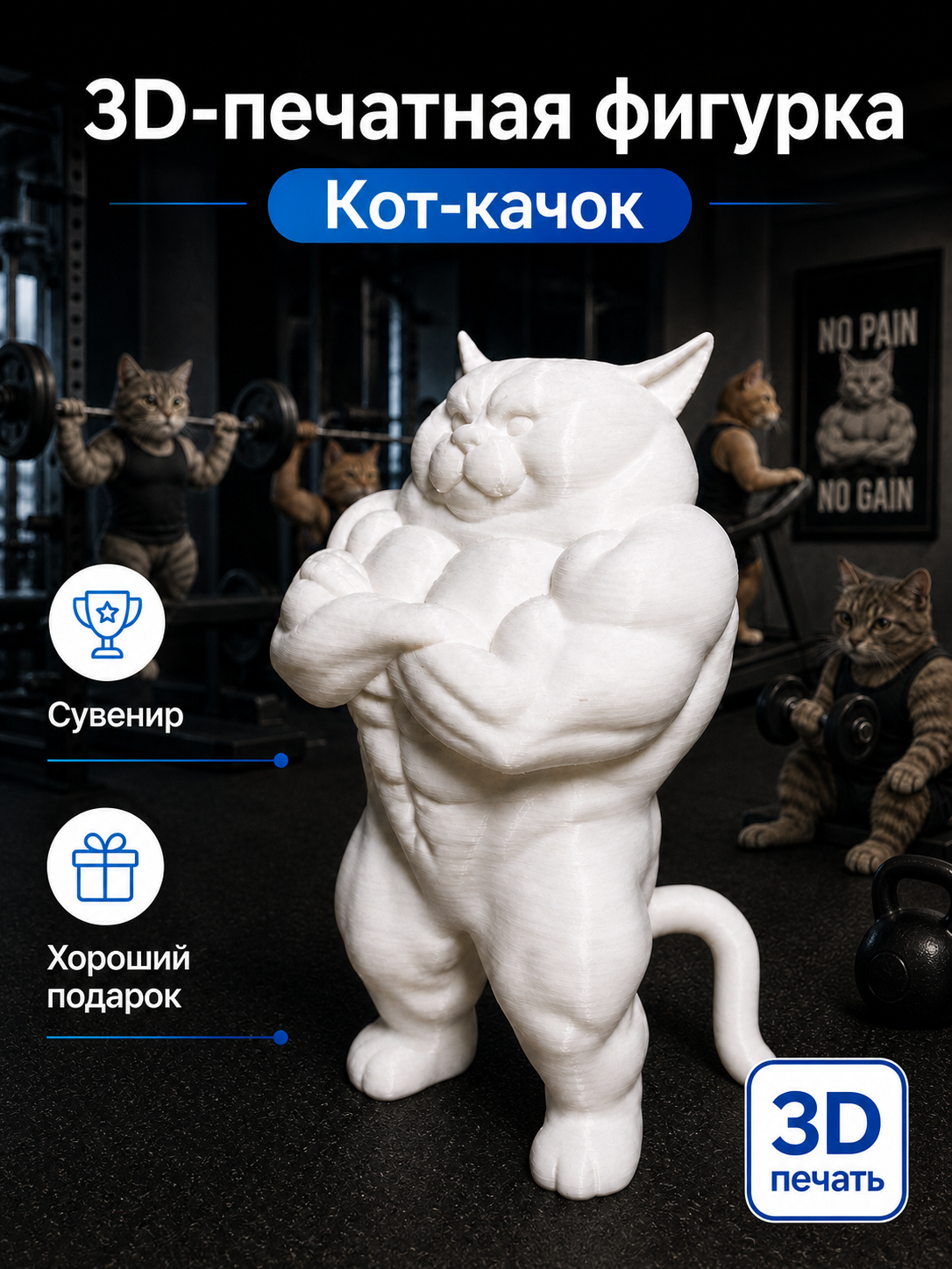 Кот-качок. 3D фигурка