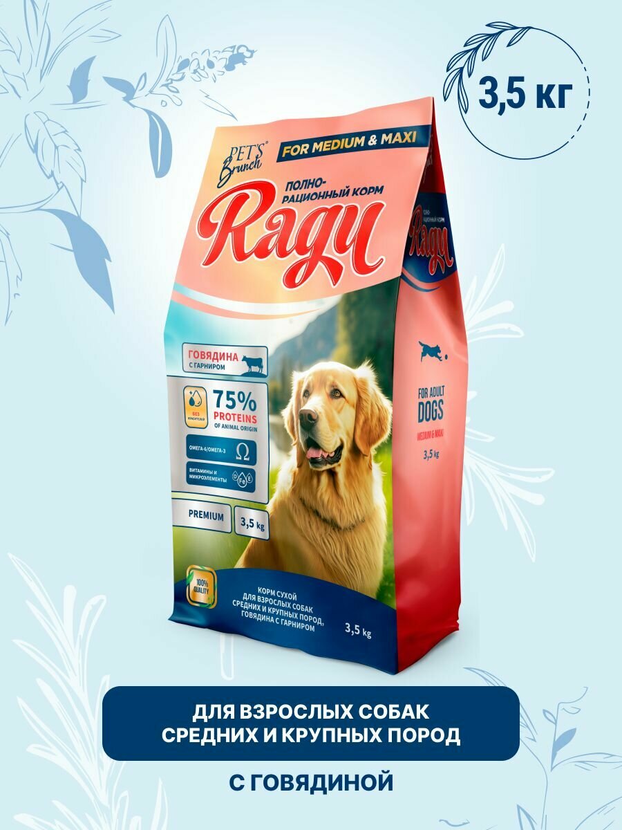 Корм сухой для собак средних и крупных пород, говядина с гарниром RAGU BEEF FOR MEDIUM & MAXI BREEDS 3,5кг
