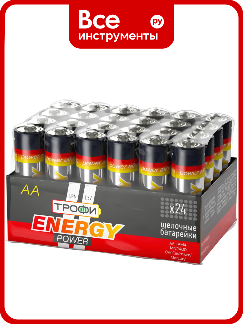 Батарейки Трофи LR6-24 bulk Б0035376 щелочные алкалиновые AA (пальчиковый тип) для бытовой электроники в комплекте