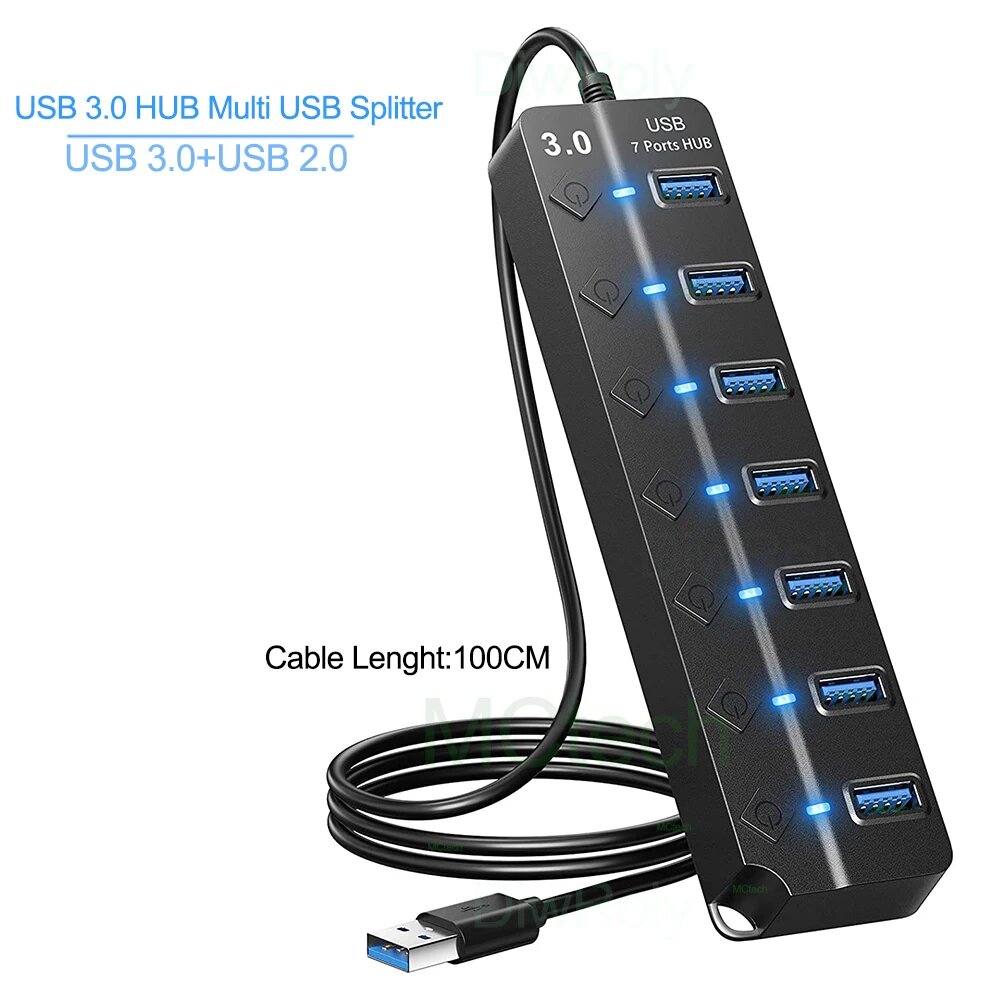 USB 3.0 концентратор 7 портов, черный