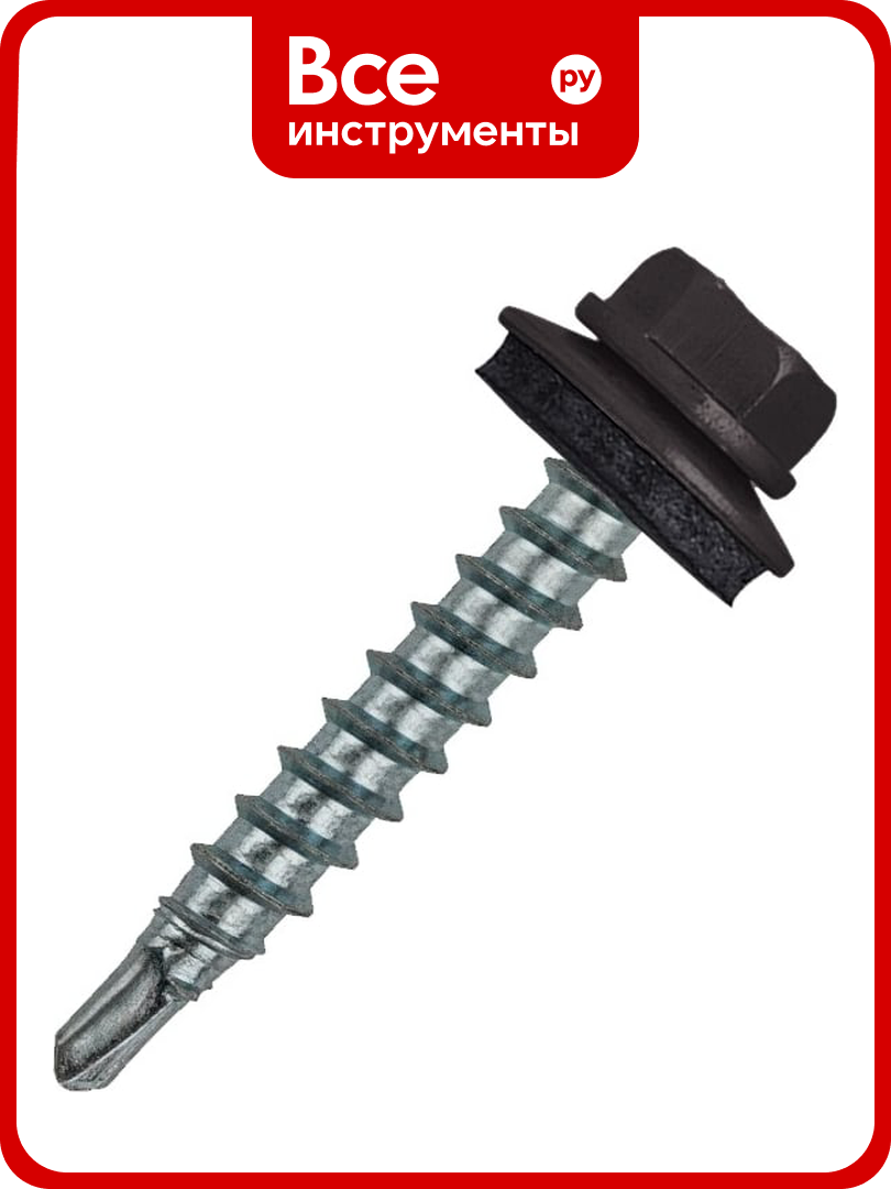 Кровельный саморез Rizzel 4,8x70 RAL 8019, сверло №1, 100 шт. 00000335979
