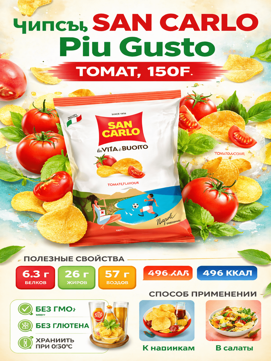 Чипсы San Carlo Piu Gusto Томат, 150г