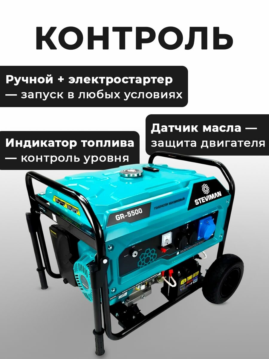 Бензиновый генератор STEVIMAN GR-5500, синхронный, 4 такта, 5,5 кВт — фото 1