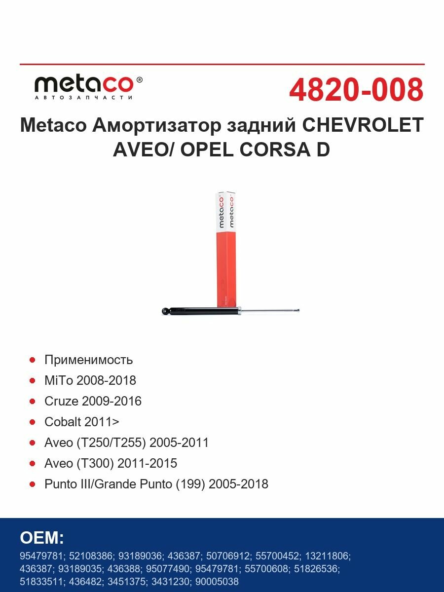 Metaco Амортизатор задний CHEVROLET AVEO/ OPEL CORSA D