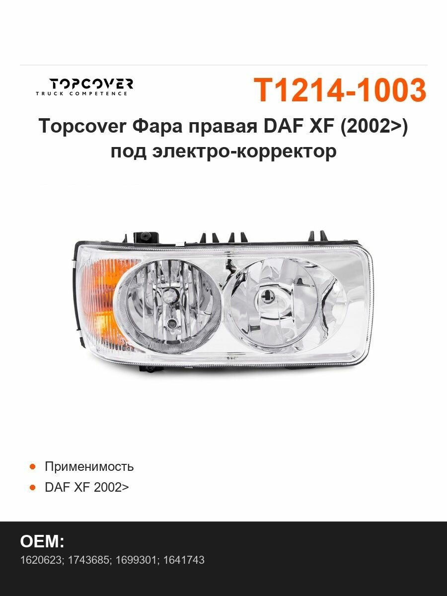 Topcover Фара правая DAF XF (2002>) под электро-корректор