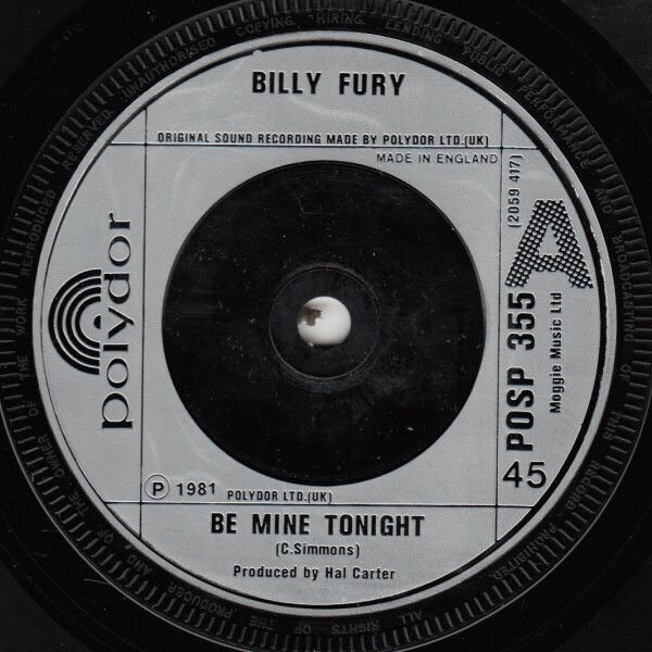 Пластинка Billy Fury "Be Mine Tonight" 7" (Single/UK/1981) VG/VG