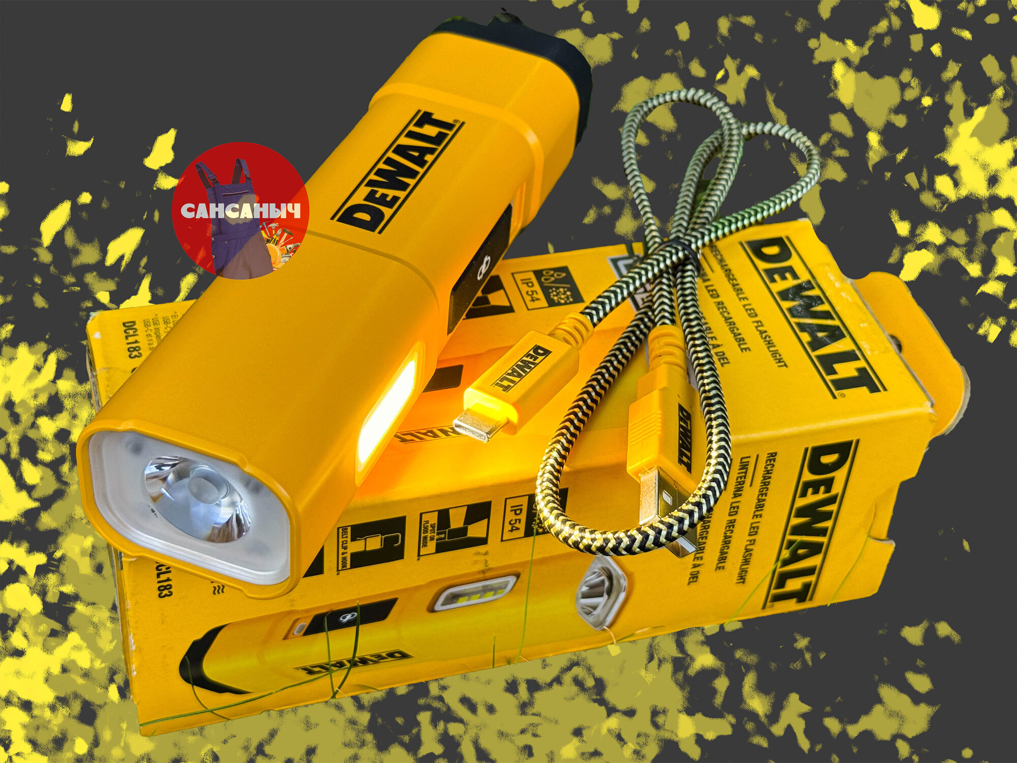 Светодиодный фонарь DEWALT DCL183 , заряжаемый через USB, 1000 люмен