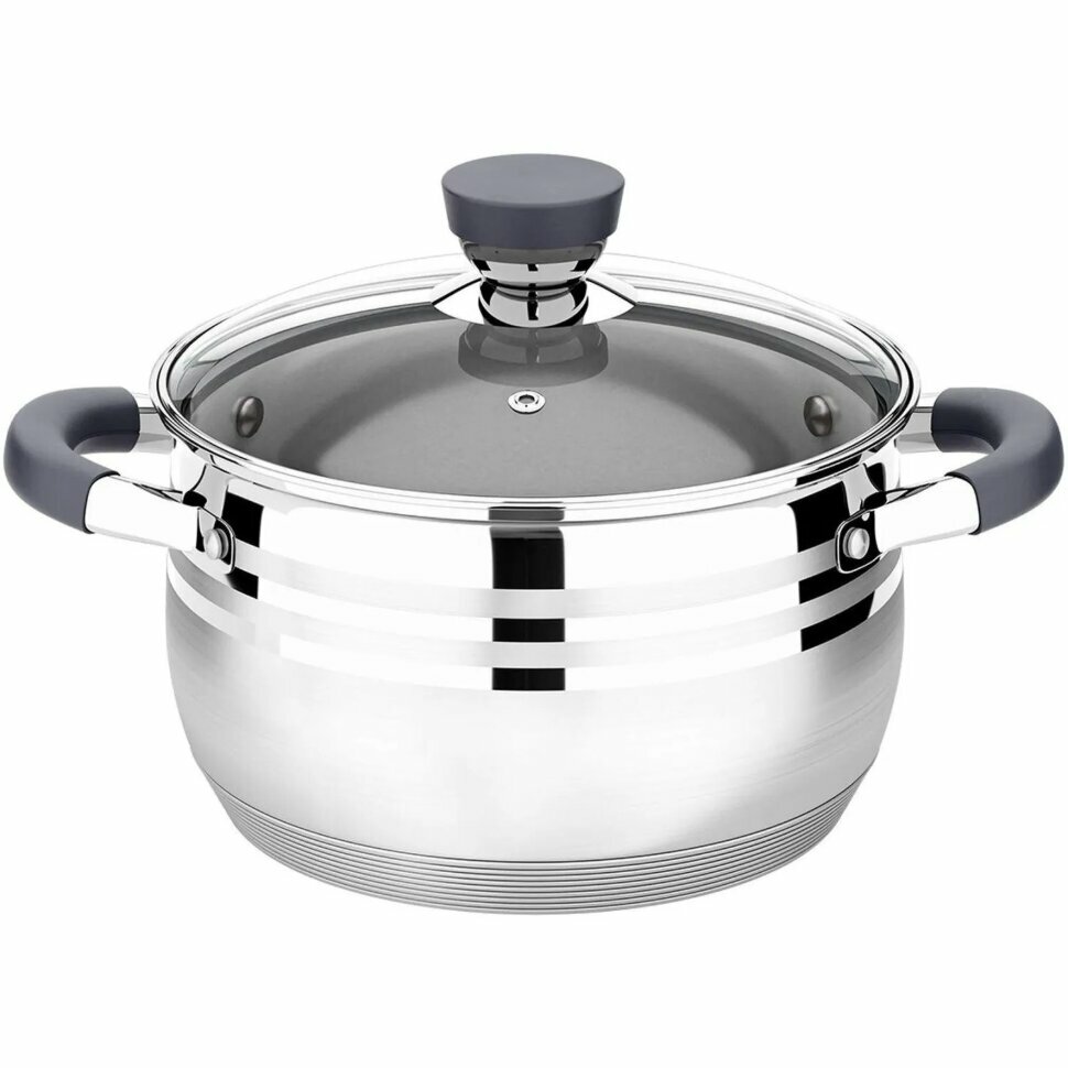 Кастрюля LARA (нерж) MERCURY 20см, 3.9л, индукц. дно, жароп. крышка LR02-472, 2098267