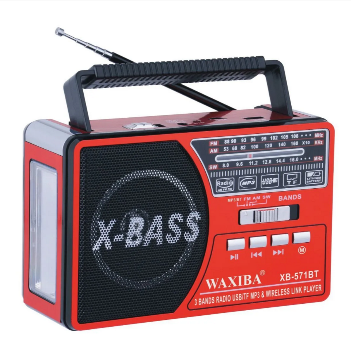 Радиоприемник с MP3 плеером и Bluetooth +фонарь XB-571BT (красный)