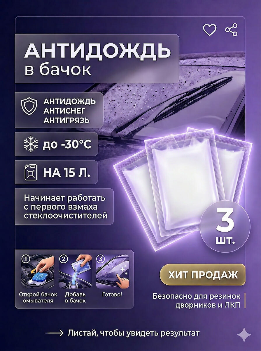 Антидождь Концентрат для лобового стекла автомобиля 45 мл, 3 шт.
