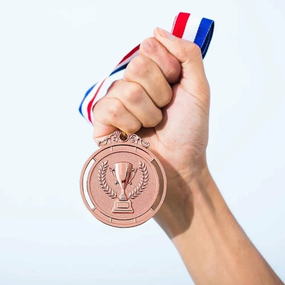 10 шт. медаль спортивная двусторонняя, 55 мм, с лентой красно-белой-синей