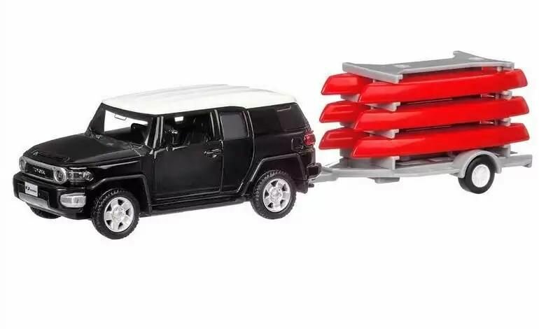 Модель машины MSZ / Metal Speed Zone "Toyota FJ Cruiser", трейлер с парусником, масштаб 1:43, 11,5 см, инерция, черная