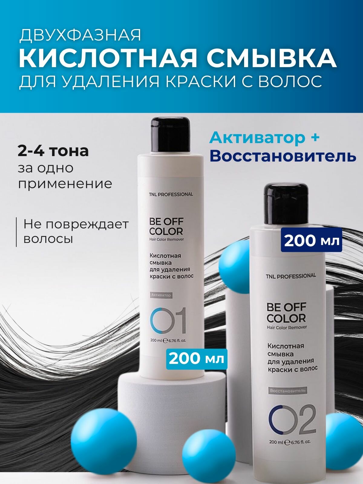 TNL PROFESSIONAL Набор кислотной смывки для удаления краски с волос, 2 шт х 200 мл