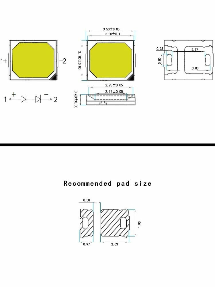 Светодиод SMD LED 2835 естественного белого света, напряжение 3В, мощность 1Вт, цветовая температура 4000К, высокая яркость 130-140 лм, 1 партия 100 штук