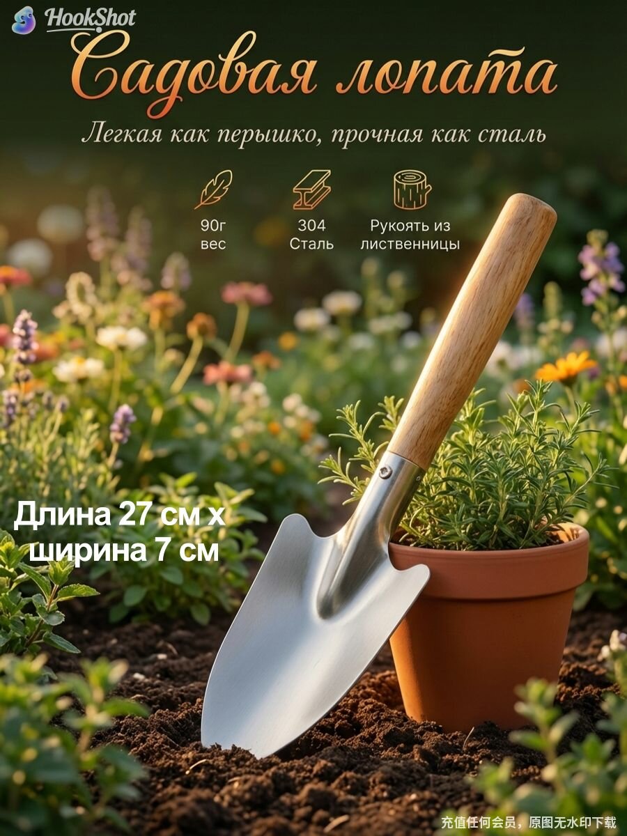Совок садовый, Нержавеющая сталь, рукоять Металл, 11 см