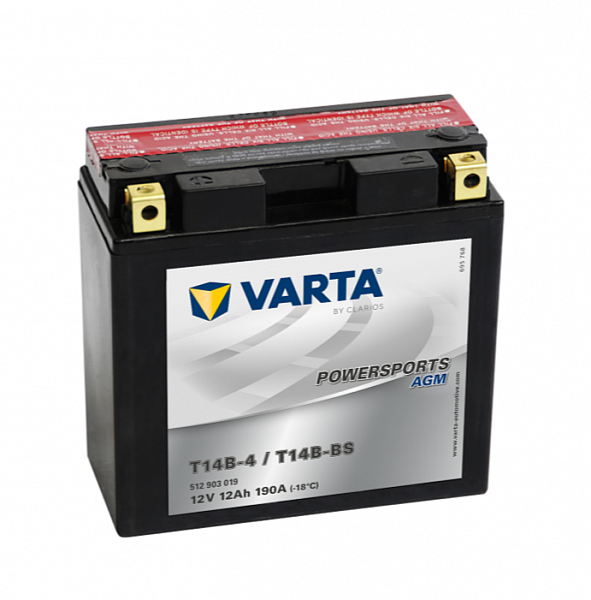 Аккумулятор мотоциклетный VARTA AGM 12 А. ч 190А ПП 512 903 019 T14B-BS (152x70x150) 152x70x150