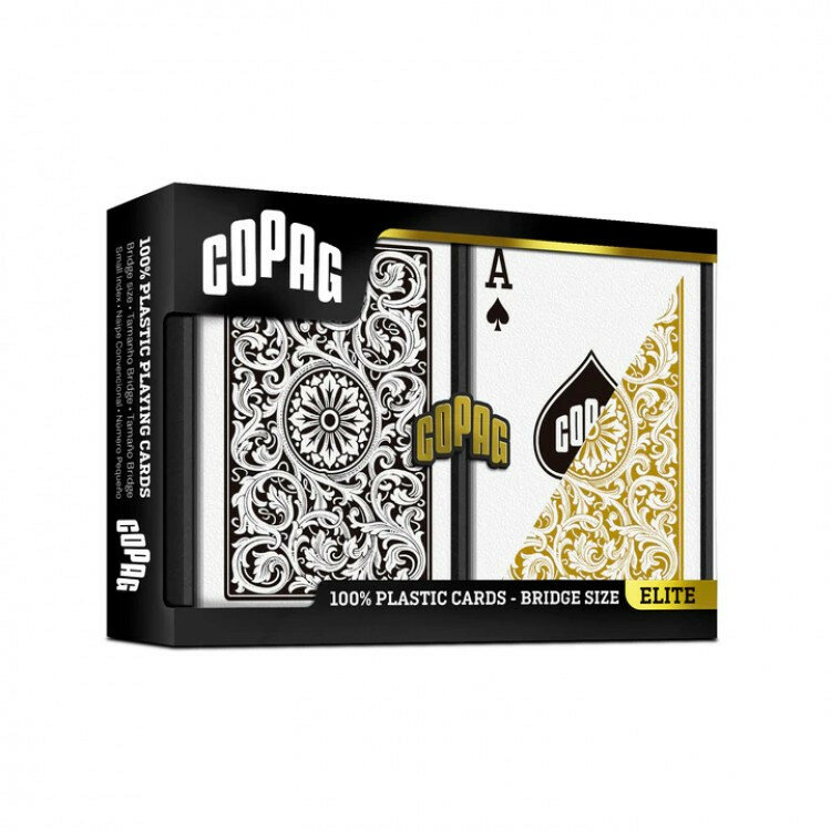 Игральные карты пластиковые Copag Elite бридж размер стандартный индекс черный/золотой
