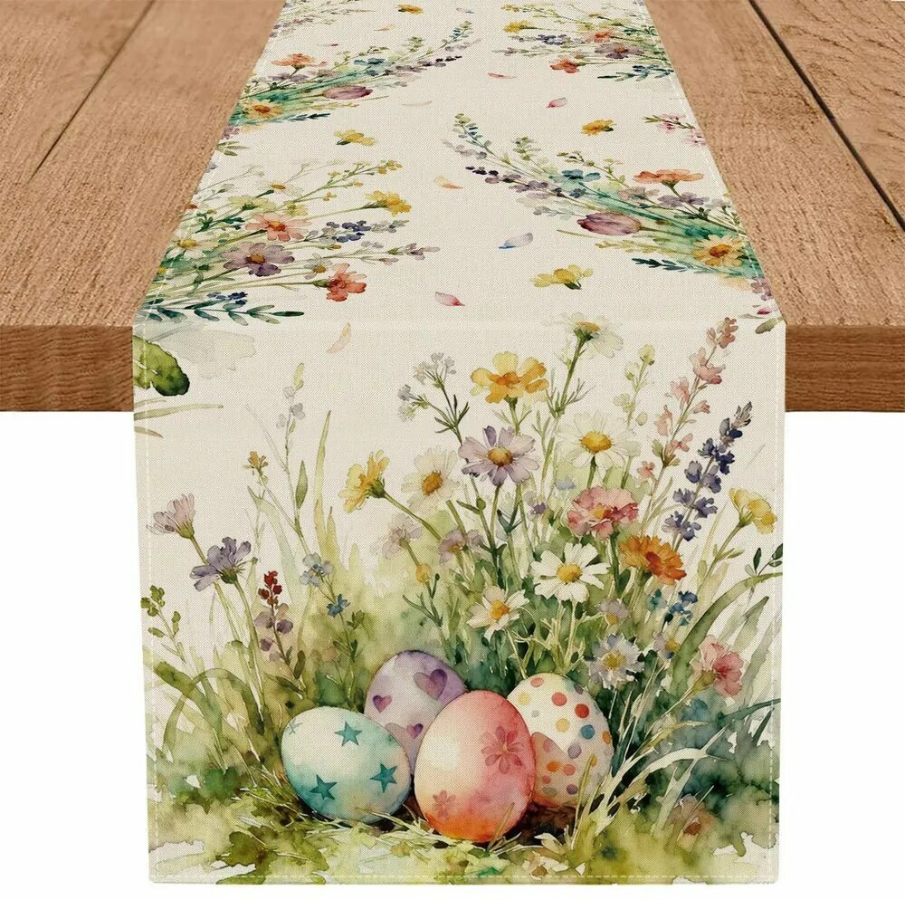 Пасхальная льняная дорожка для стола 183x33 см стильное украшение праздничного интерьера, декор для пасхального застолья
