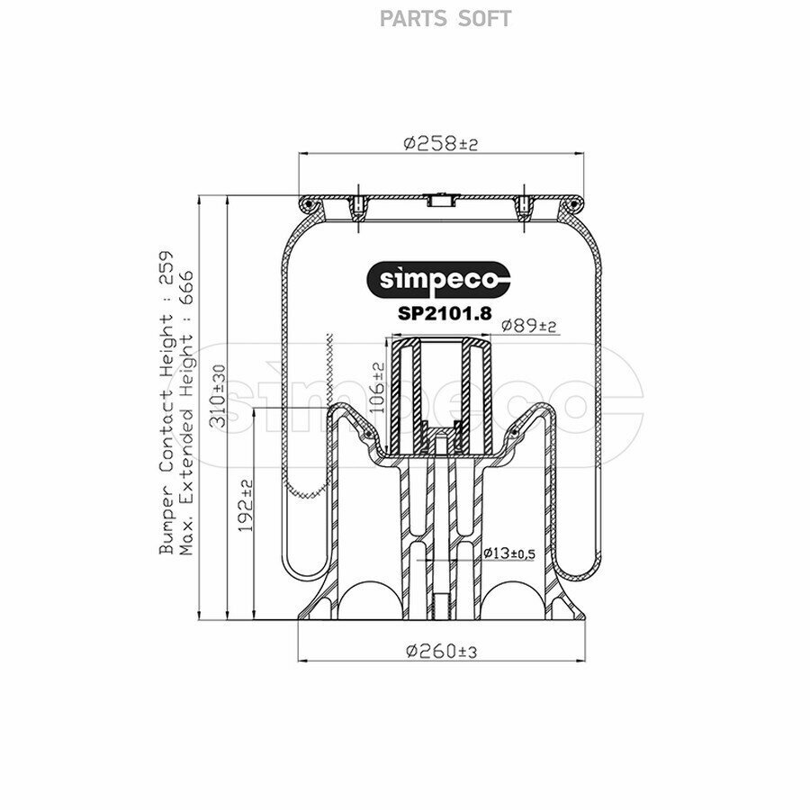 SIMPECO SP2101.8013 Пневморессора (с пласт. стаканом) SCHMITZ о. н.750999 вер. CONTITECH (SP2101.8013)
