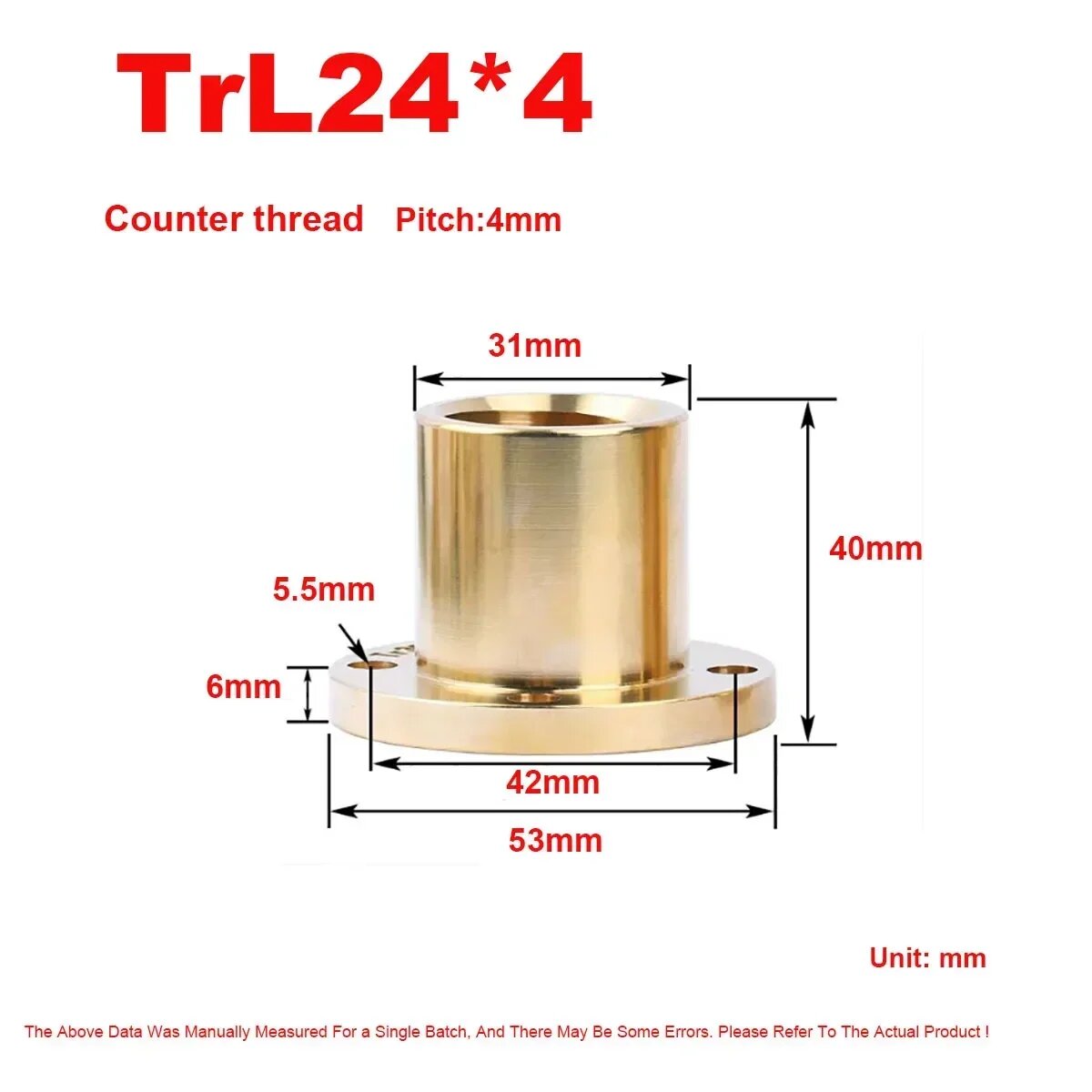 Медные трапецеидальные винты и гайки Tr8-Tr28 TrL24X4 1pcs