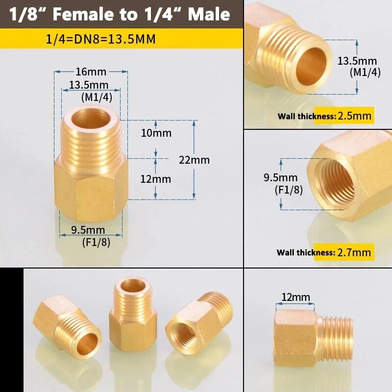 Латунные переходники для воды 1/8", 1/4", 3/8", 1/2"