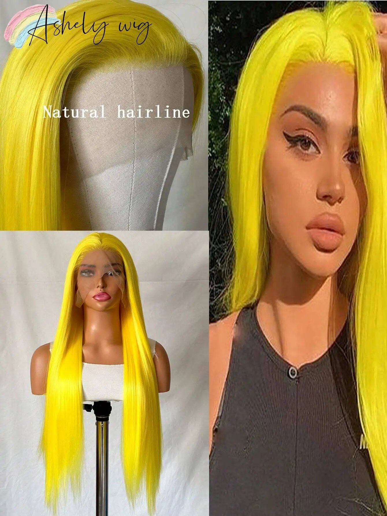Желтый прямой парик 26 дюймов