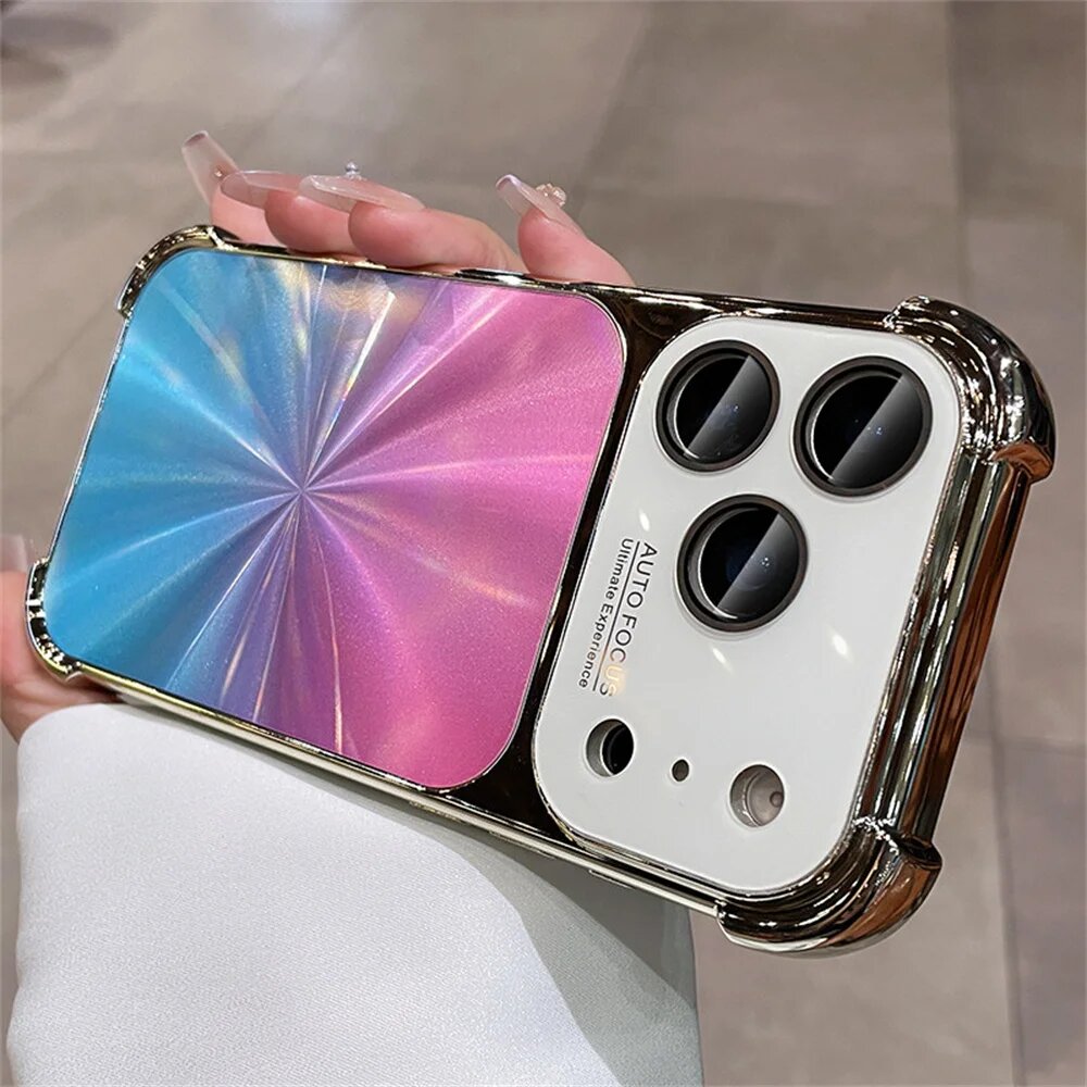 Блестящий лазерный чехол с эффектом северного сияния для iPhone 17 16 15 Pro Max Айфон 15, Pink Blue
