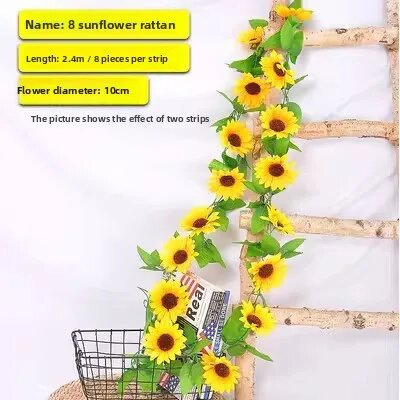 Искусственная гирлянда из подсолнухов и цветов для декора