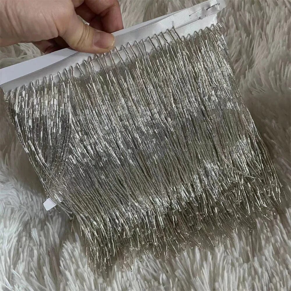 Бахрома из бисера для декора 5 ярдов silver