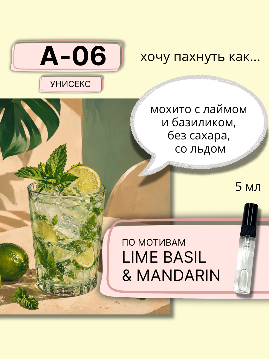 Духи Lime Basil & Mandarin от Aromat Perfume, A-06, Extrait de Parfum, 5 мл, унисекс, цитрусовый фужерный