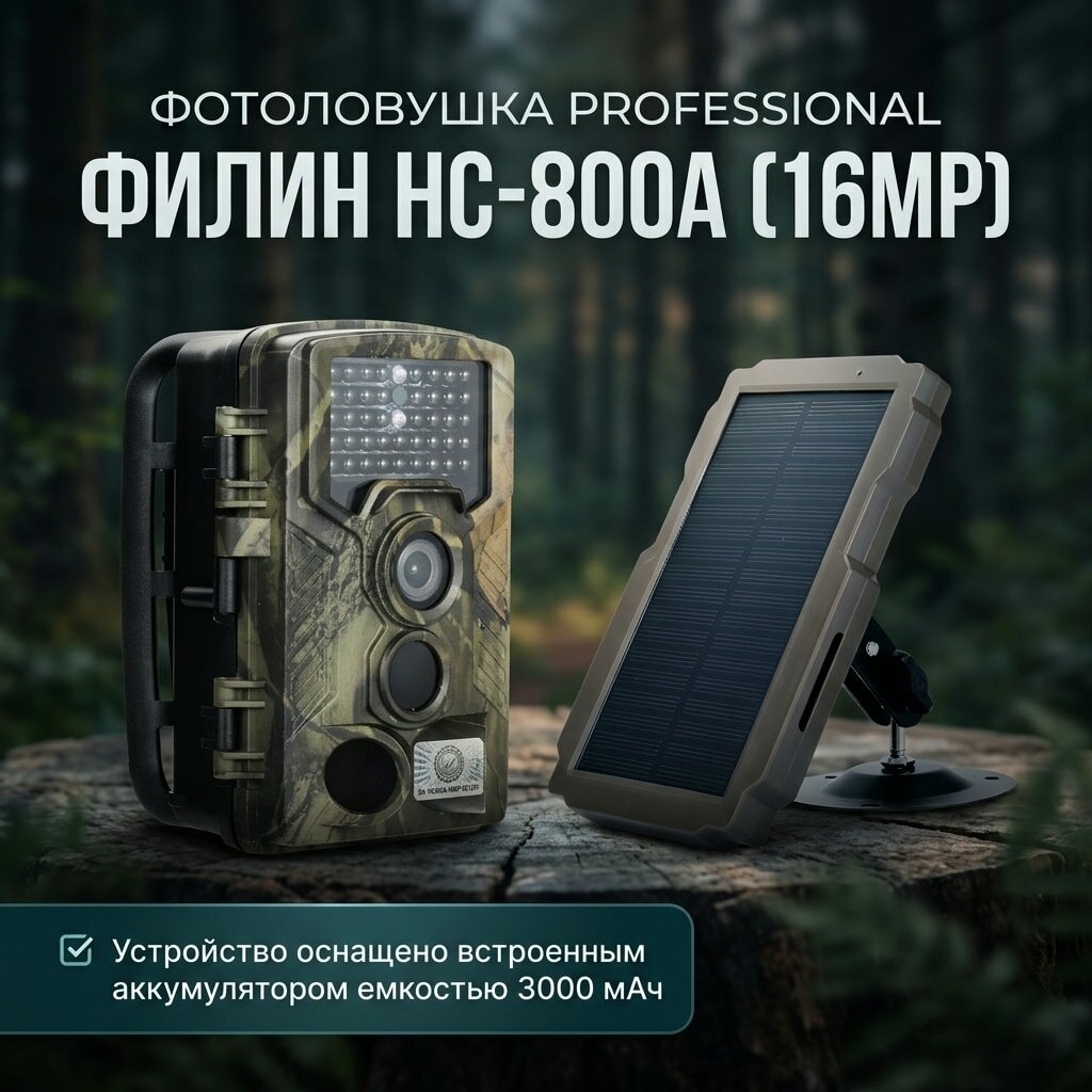 Набор фотоловушка Филин HC800A с солнечной панелью SP08 Dual