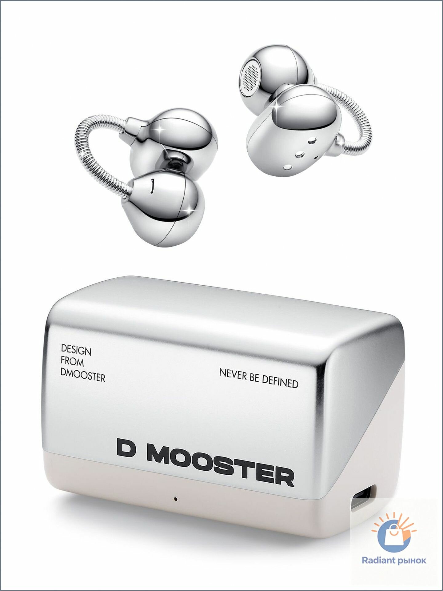 D MOOSTER Наушники беспроводные с микрофоном, Bluetooth, USB Type-C, серебристый