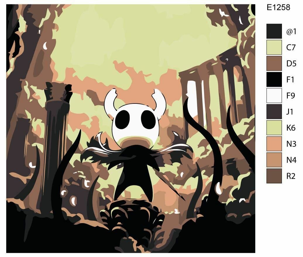 Детская картина по номерам E1258 "Игра(Hollow Knight). Рыцарь" 30x30