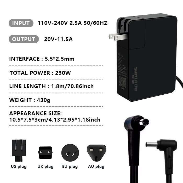 SAVAGO адаптер питания 20V 11.5A 230W 5.5x2.5mm