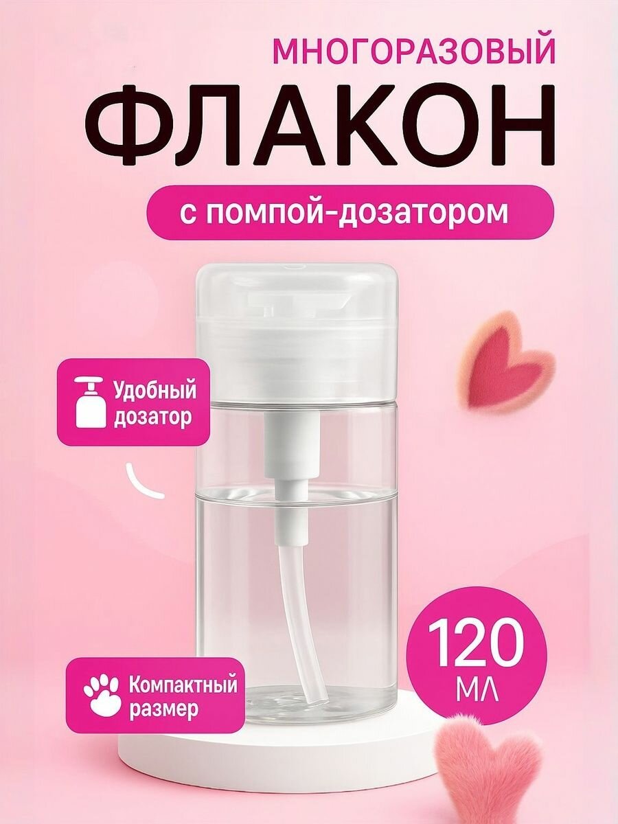 Прозрачный флакон 120 мл с помпой-дозатором, многоразовый, для жидкостей