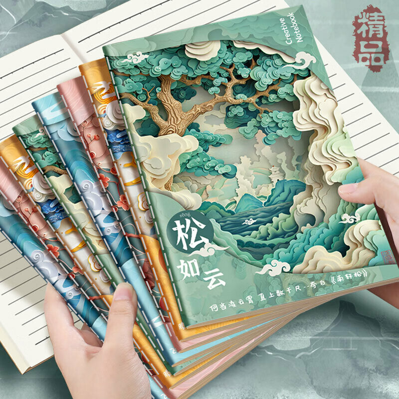 [Back to School Essential] Farallon 4-Pack A5 Thick Chinese-Style High-Quality Notebooks, Simple Design for Middle School, High School, College Students, Postgraduate Exam, Soft Cover, Stitched Notebook, Journal, Thick Sewn Notebook