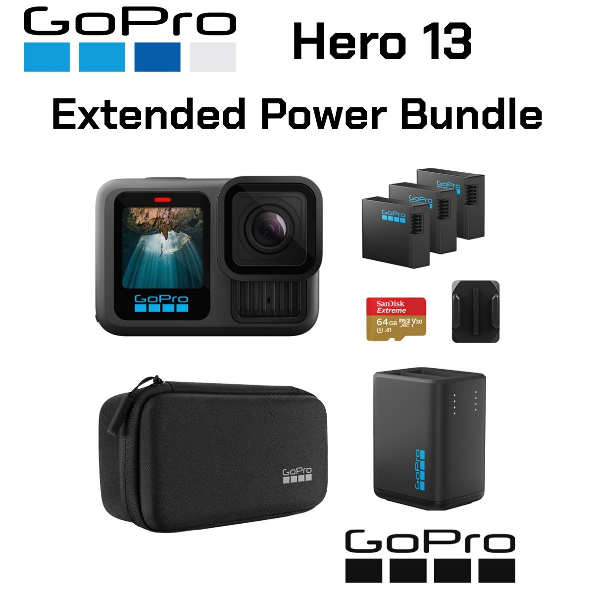 Экшн-камера GoPro HERO13 Black, набор Extended Power,3 АКБ+зарядка+64ГБ