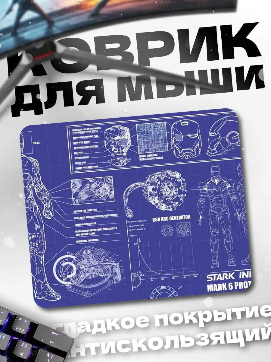 Коврик для мыши Чертеж Железного человека