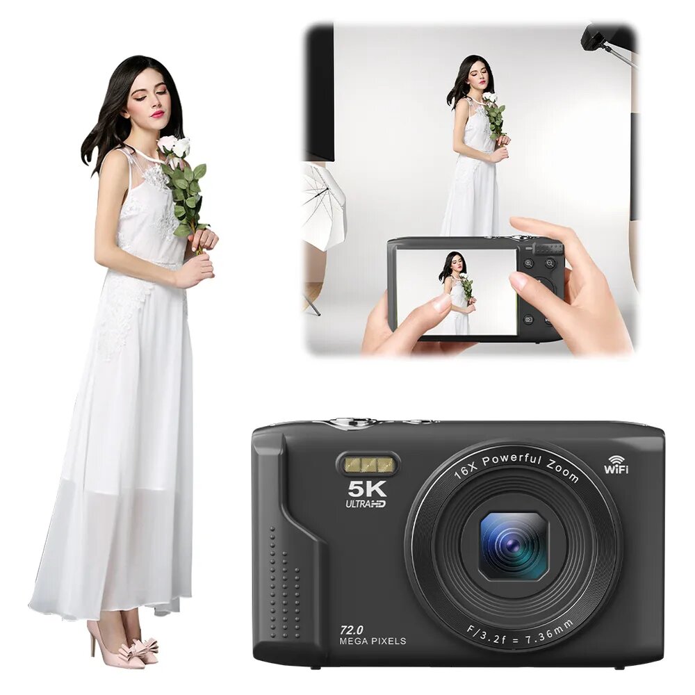 Цифровая Камера Компактная: Фотоаппарат 72MP, 5K Видео, WiFi, Автофокус