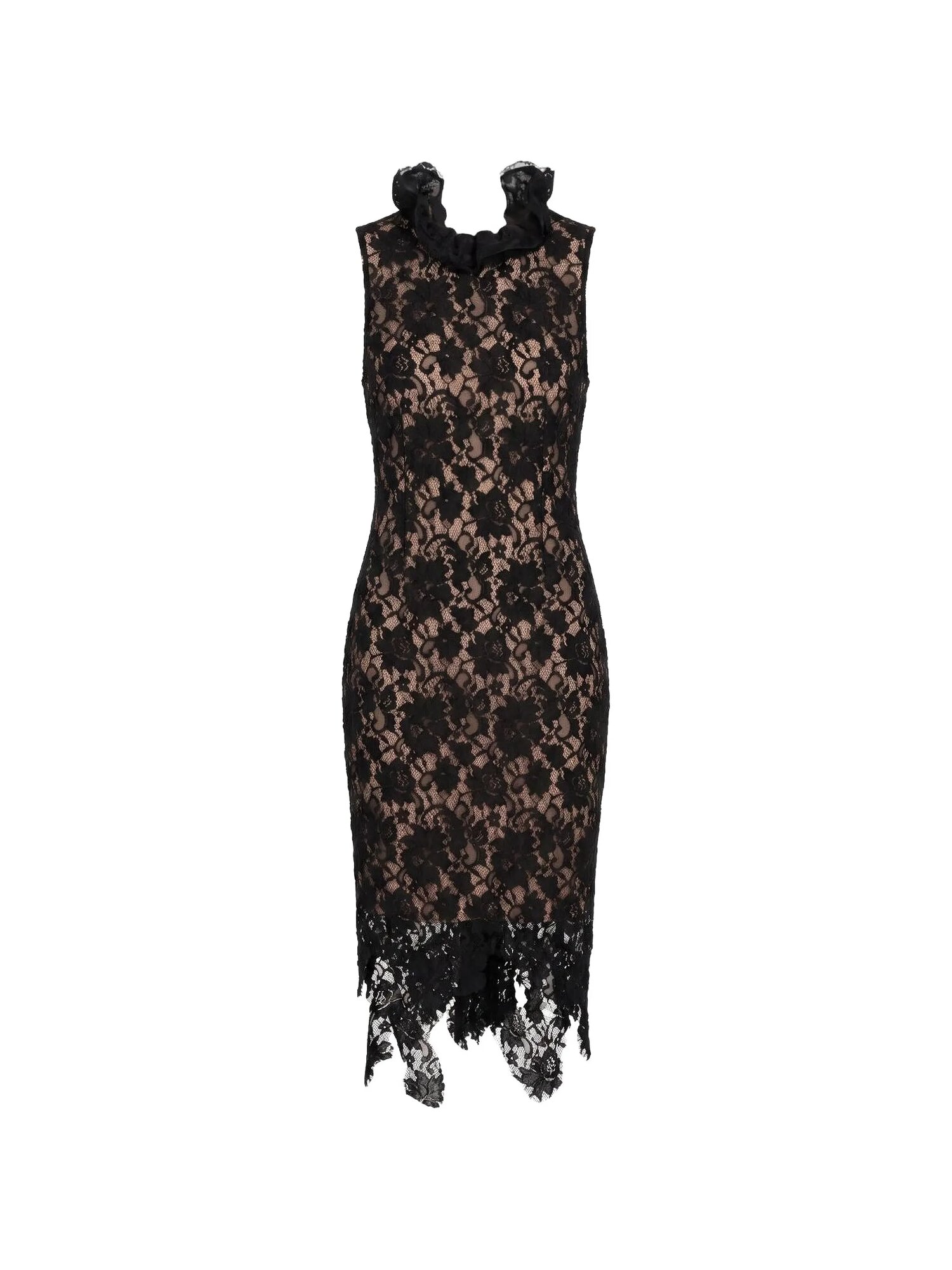 Платье Ruffled lace-overlay midi dress
