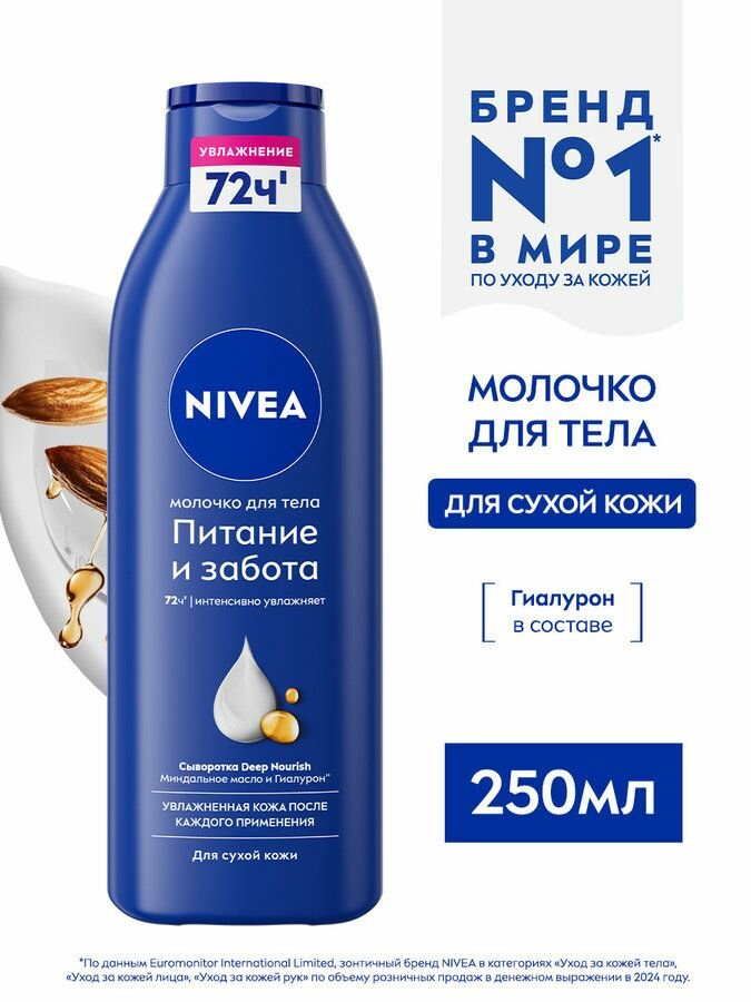 Молочко для тела NIVEA "Питание и забота" увлажняющий с миндальным маслом, 250 мл.