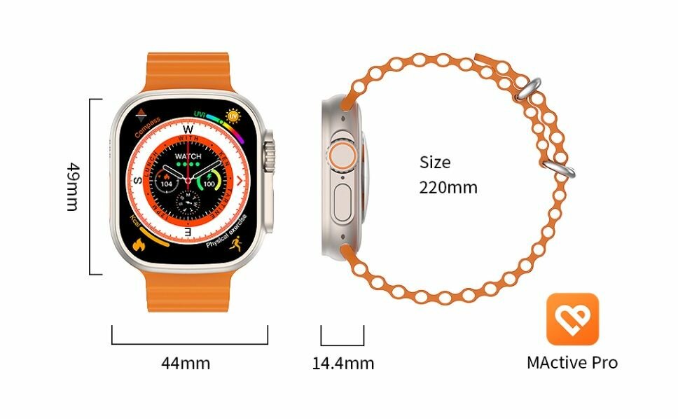 Microwear Смарт-часы Watch Ultra, 49mm, серо-оранжевый