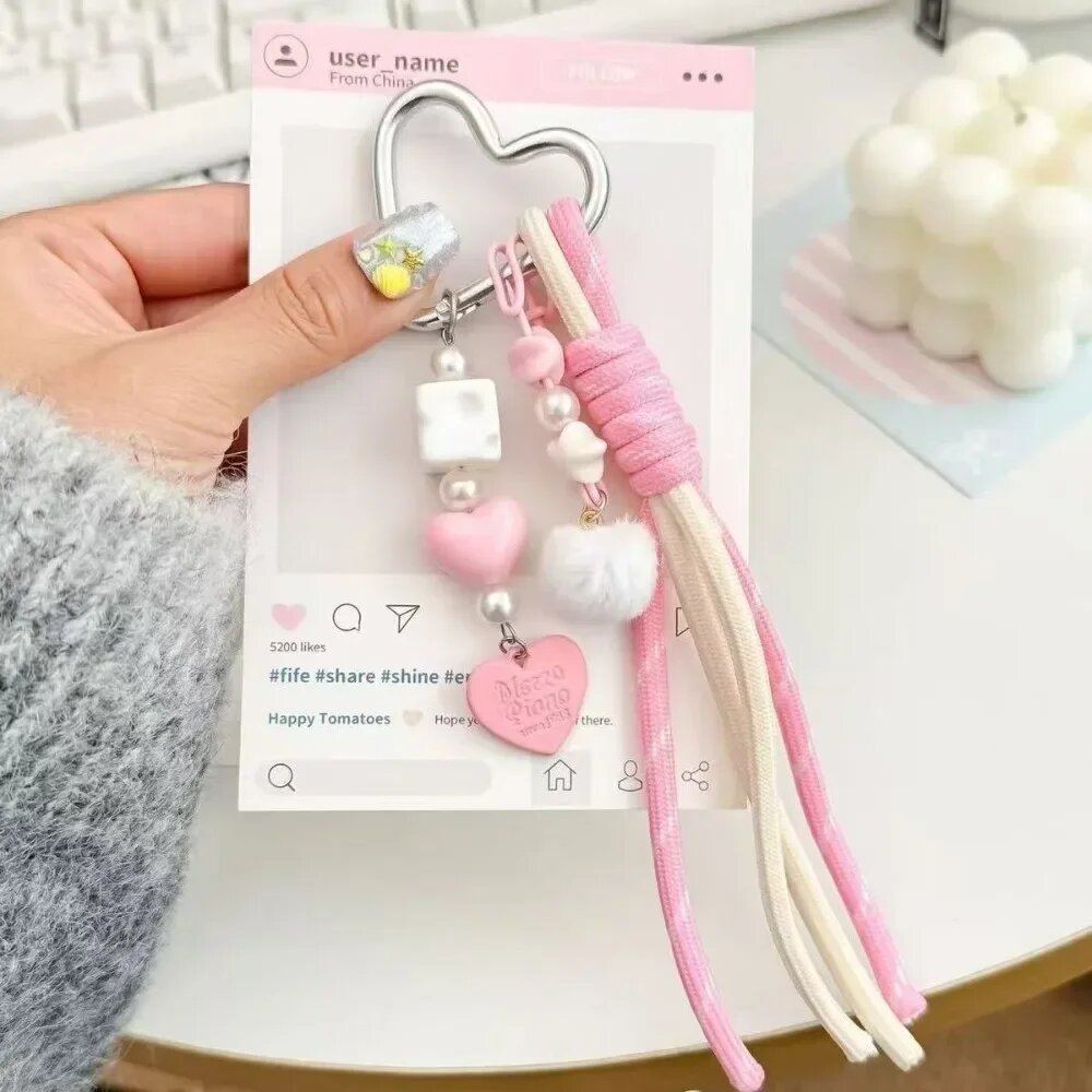 Розовый брелок-подвеска сердце с бантиком F-Pink