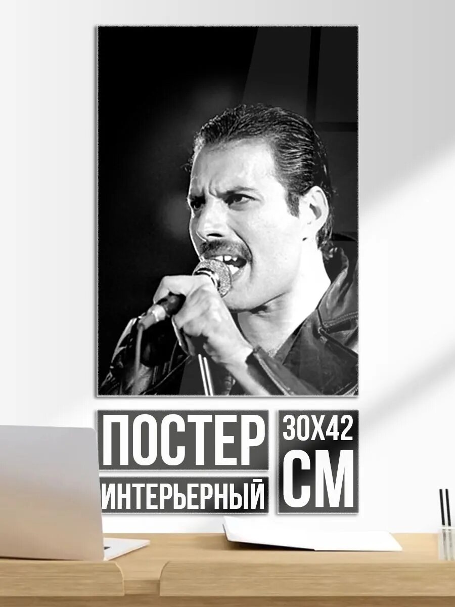 Постер на стену Фредди Меркьюри с микрофоном